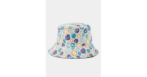 Double-Faced Bucket Hat Circles Pattern & Navy Blue